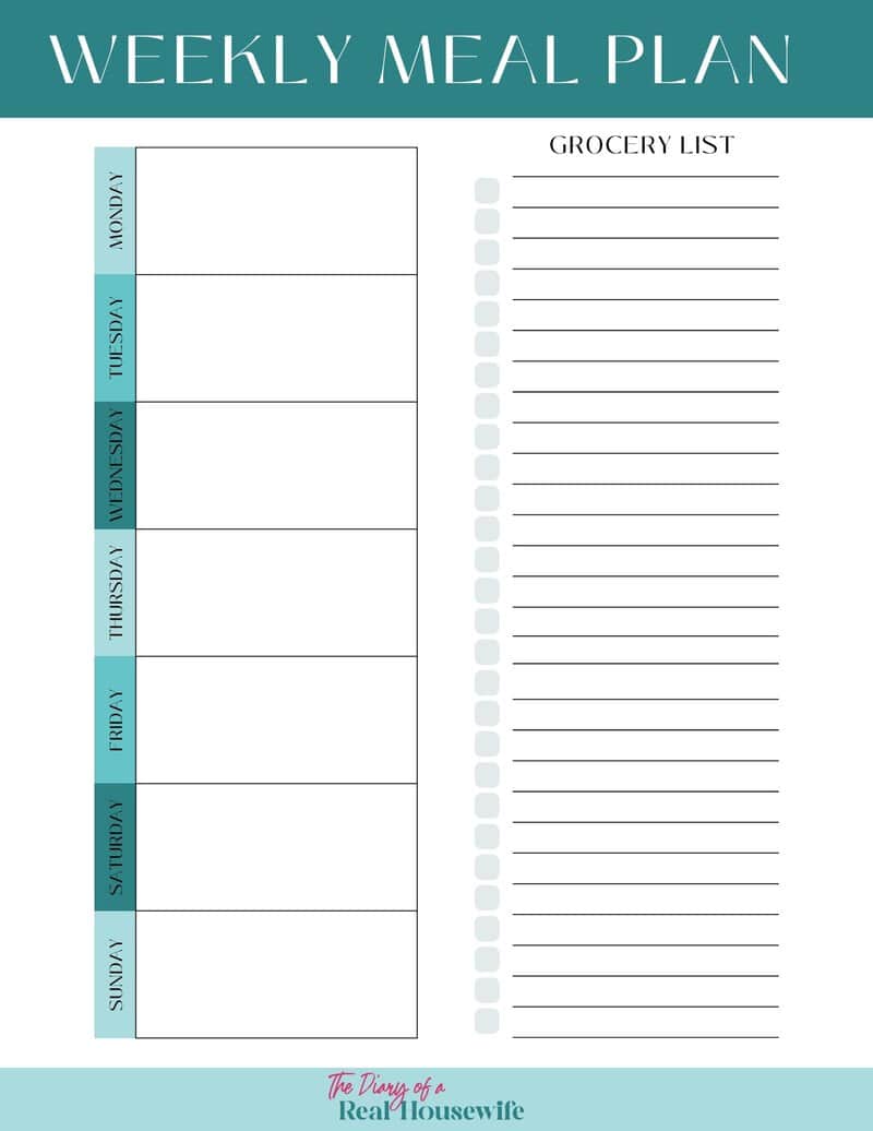 Weekly Meal Plan Printable • The Diary of a Real Housewife