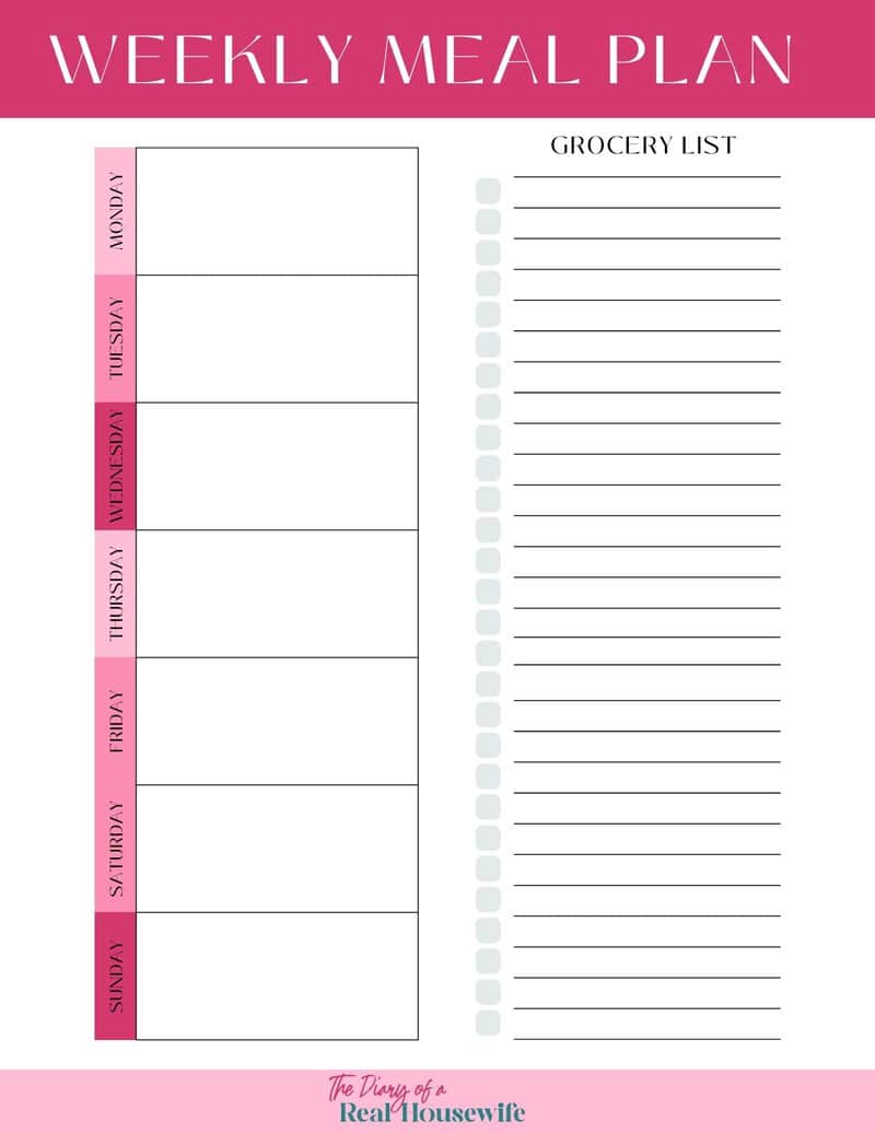 Weekly Meal Plan Printable • The Diary of a Real Housewife